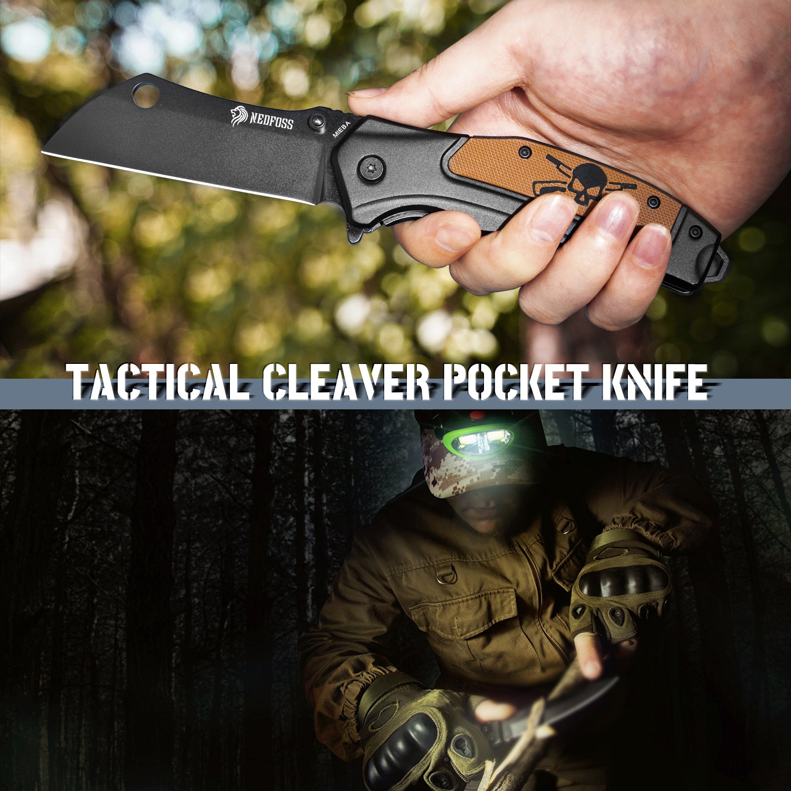 Mieba Pocket Knife ,D2 Steel Blade Folding Cleaver Pocket Knives with ...