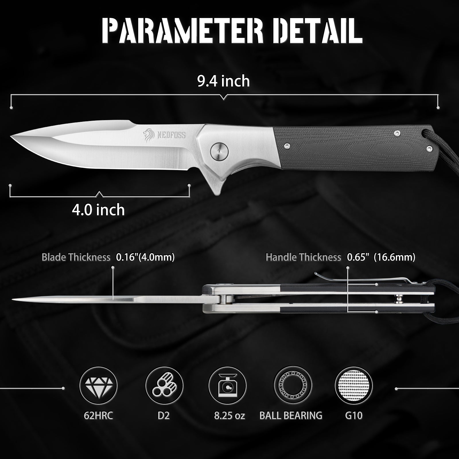 Beast Pocket Knife, Large EDC Folding Knife with Liner Lock – NedFoss Knife